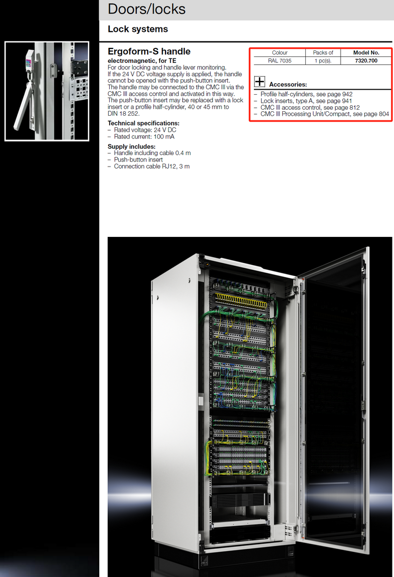 DK7320700 rittal enclosures DK CMC III handle, electromagnetic, Ergoform-S handle with master ...